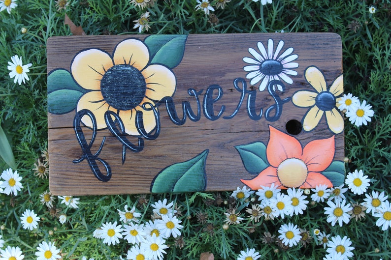 Wooden Hand Painted Flowers Garden Sign Handpainted Yellow | Etsy