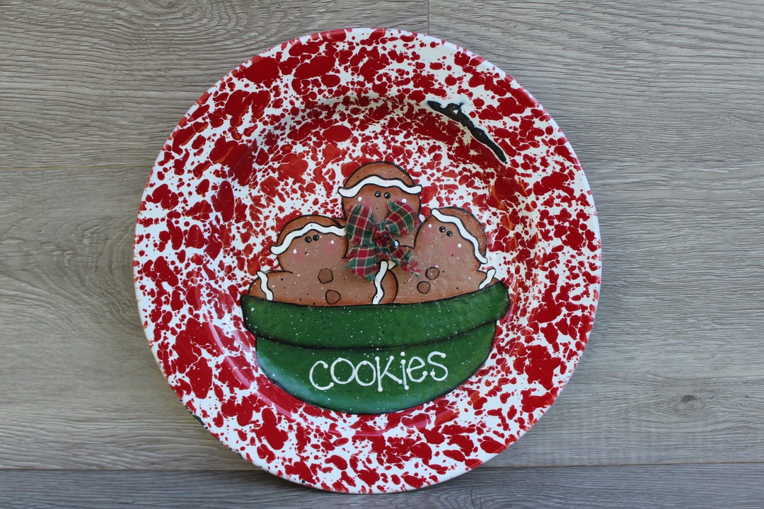 Red White Splatterware Christmas Plate,hand Painted Holiday Enamelware ...