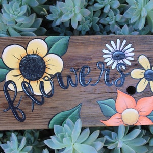 Wooden Hand Painted Flowers Garden Sign, Handpainted Yellow White ...