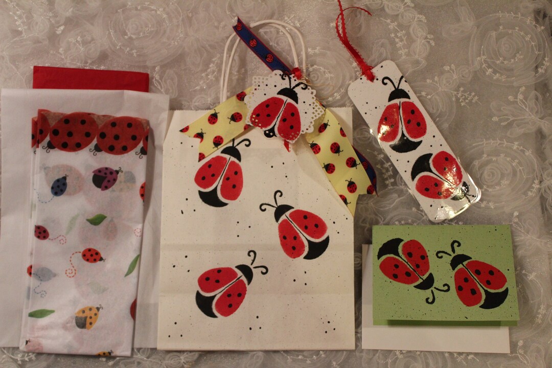 Ladybug Gift Giving Set, Hand Painted Lady Bug Gift Bag, Handpainted ...