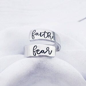 Personalized Wrap Ring Custom Ring Faith Over Fear Adjustable Wrap Ring ...