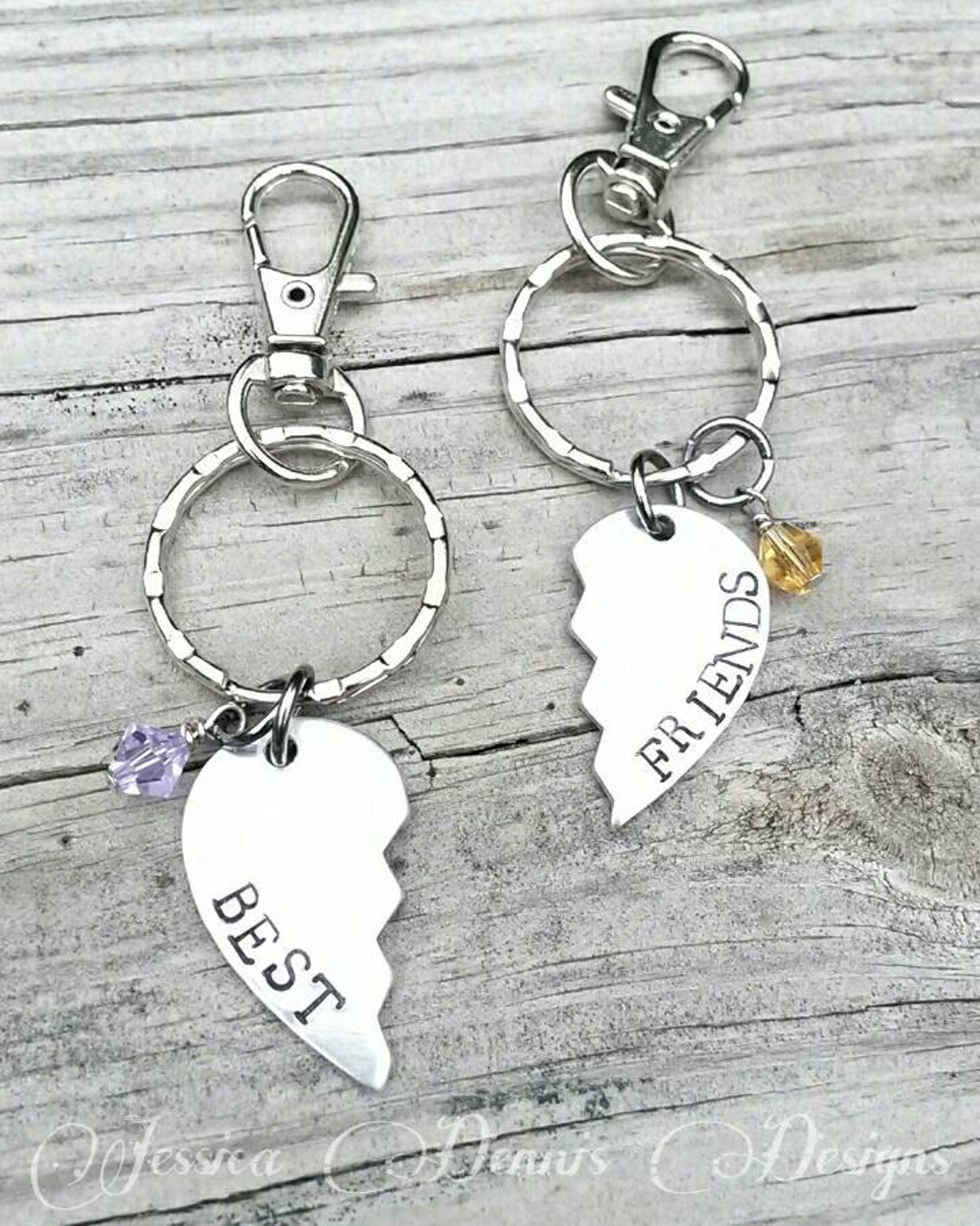 Best Friends Keychain Set of 2 Split Heart Broken Heart - Etsy