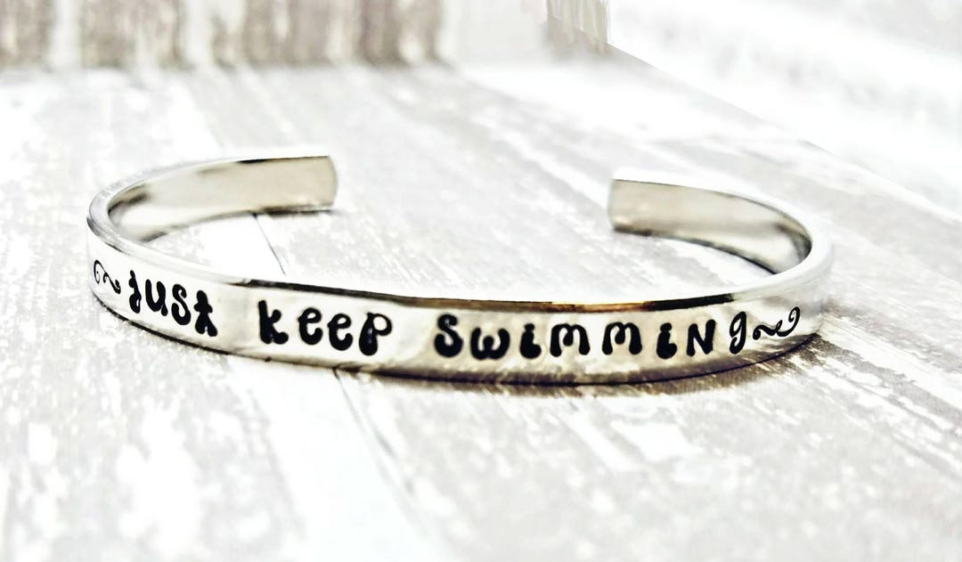 Custom Cuff Bracelet Just Keep Swimming Swimmer Gift Bracelet Hand ...