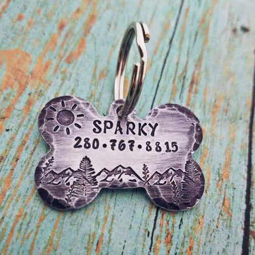 Rustic Dog ID Tag Hand Stamped Personalized Dog Bone ID Dog - Etsy