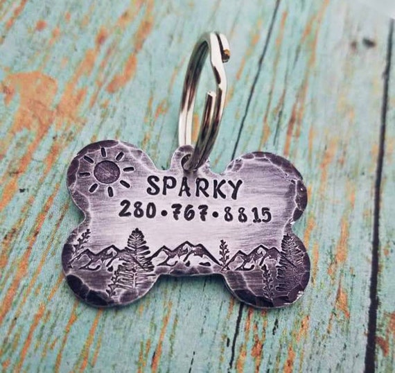 Rustic Dog ID Tag Hand Stamped Personalized Dog Bone ID Dog - Etsy