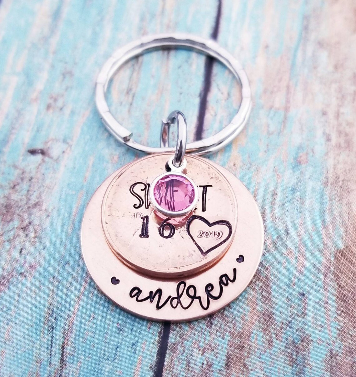Personalized Sweet 16 Penny Keychain: Custom Birthstone Teen Gift - Etsy