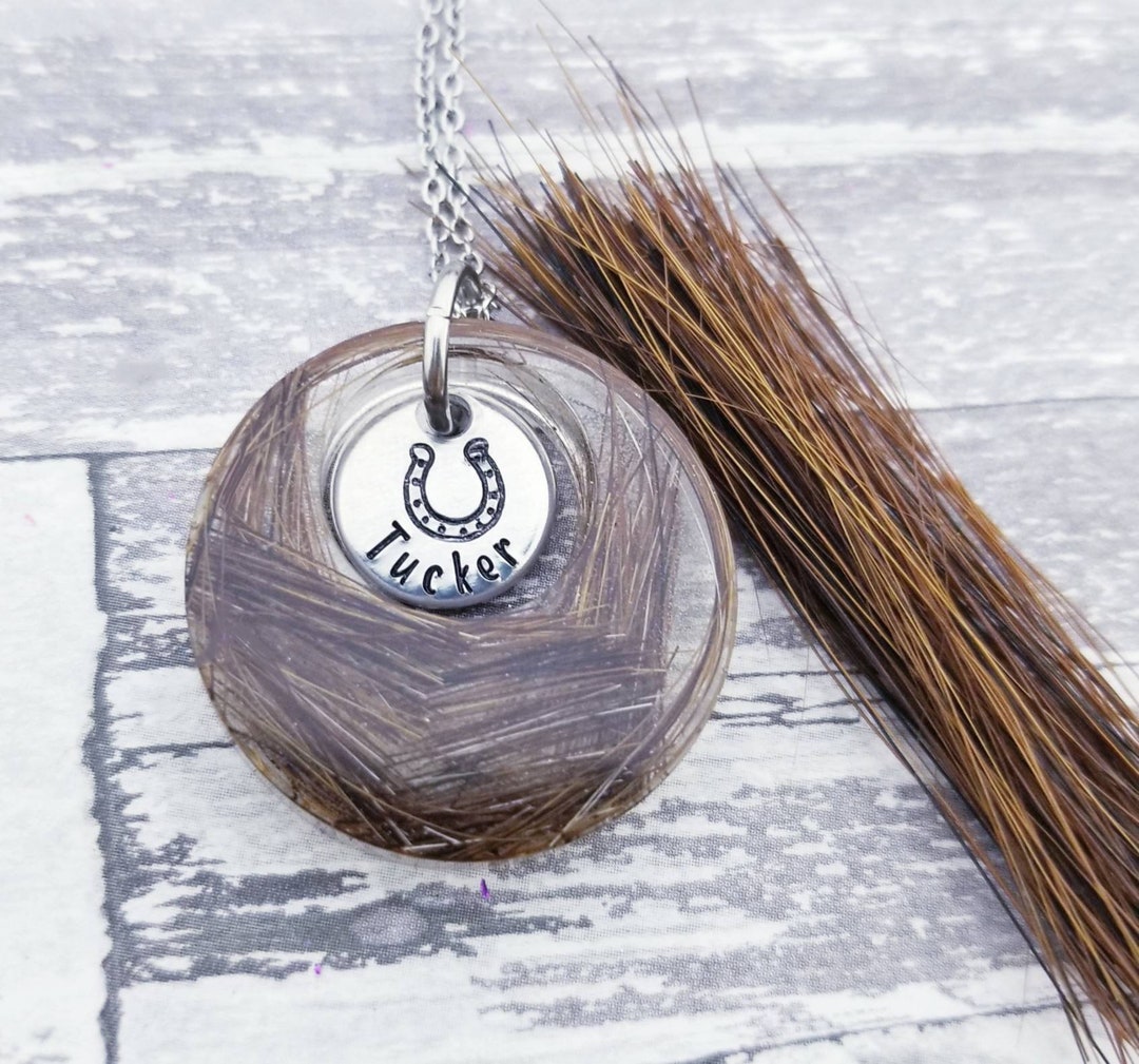 Horse Hair Memorial Necklace: Personalized Horseshoe Pendant, Pet Loss ...
