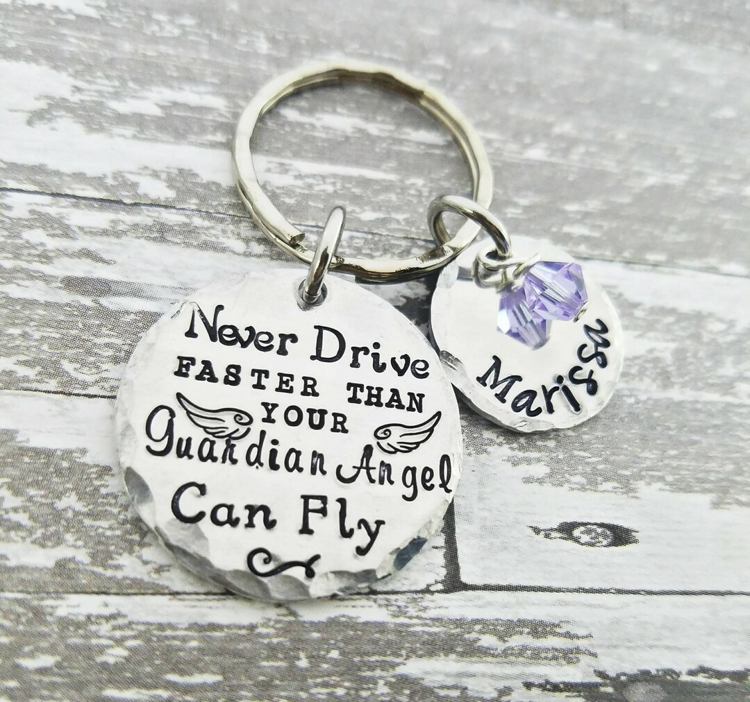 Personalized Guardian Angel Keychain: Sweet 16 Gift, Birthstone Charm ...