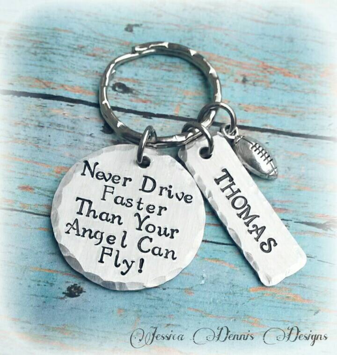Hand Stamped New Driver Keychain: Football Charm, Personalized Teen Boy ...