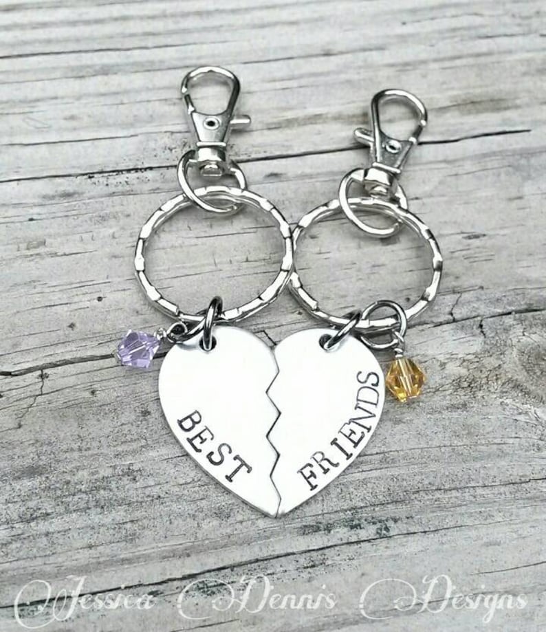 Best Friends Keychain Set of 2 Split Heart Broken Heart - Etsy