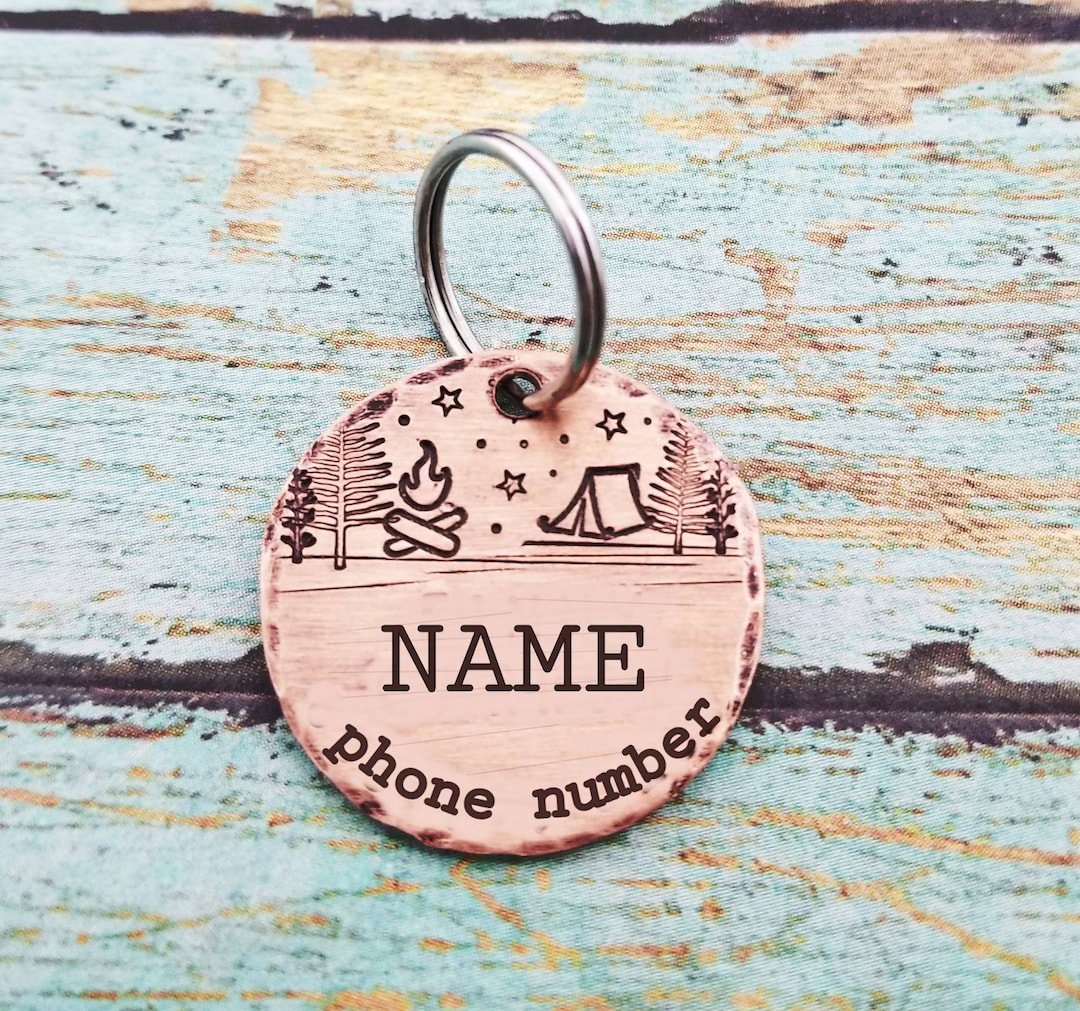 Rustic Copper Camping Pet ID Tag Rustic Dog Tag Girl Dog Pet Tag Tent ...