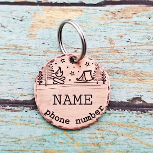 Rustic Copper Camping Pet ID Tag Rustic Dog Tag Girl Dog Pet Tag Tent ...