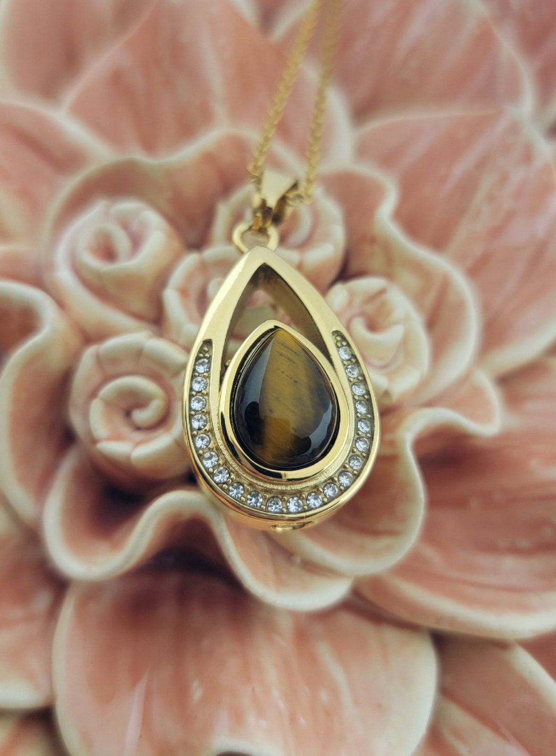 Teardrop Cremation Locket Necklace Non Tarnishing Urn Locket Stainless ...