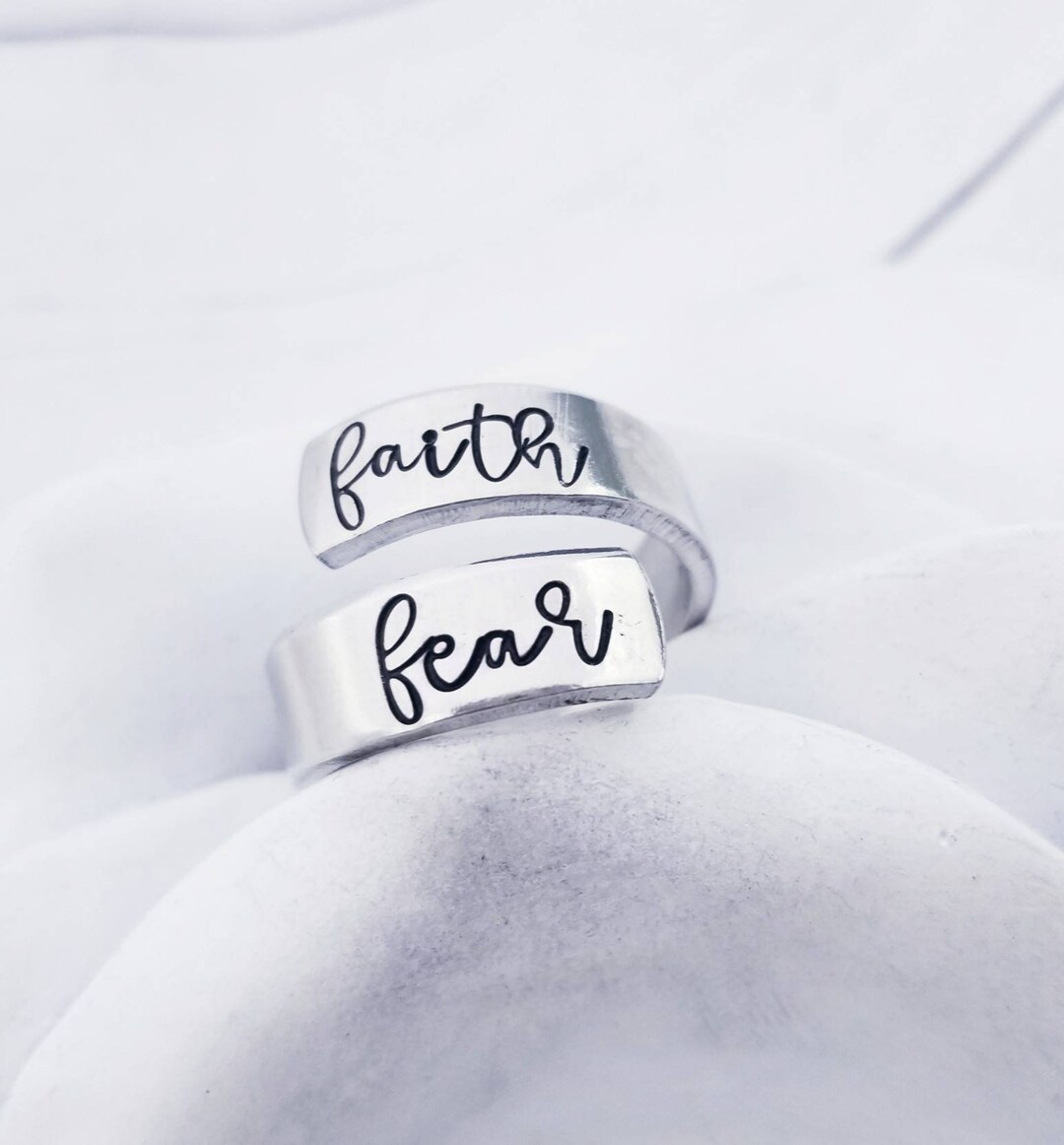 Personalized Wrap Ring Custom Ring Faith Over Fear Adjustable Wrap Ring ...