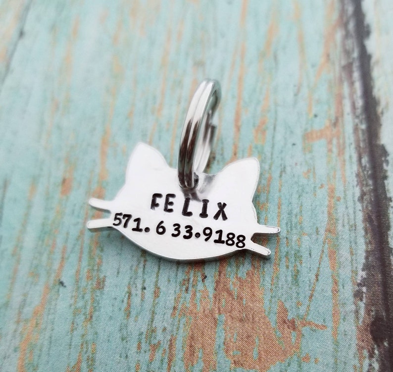 Cat ID Tag Custom Hand Stamped Name & Phone Number Cat Tag Cat - Etsy