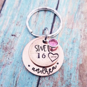 Personalized Sweet 16 Penny Keychain: Custom Birthstone Teen Gift - Etsy