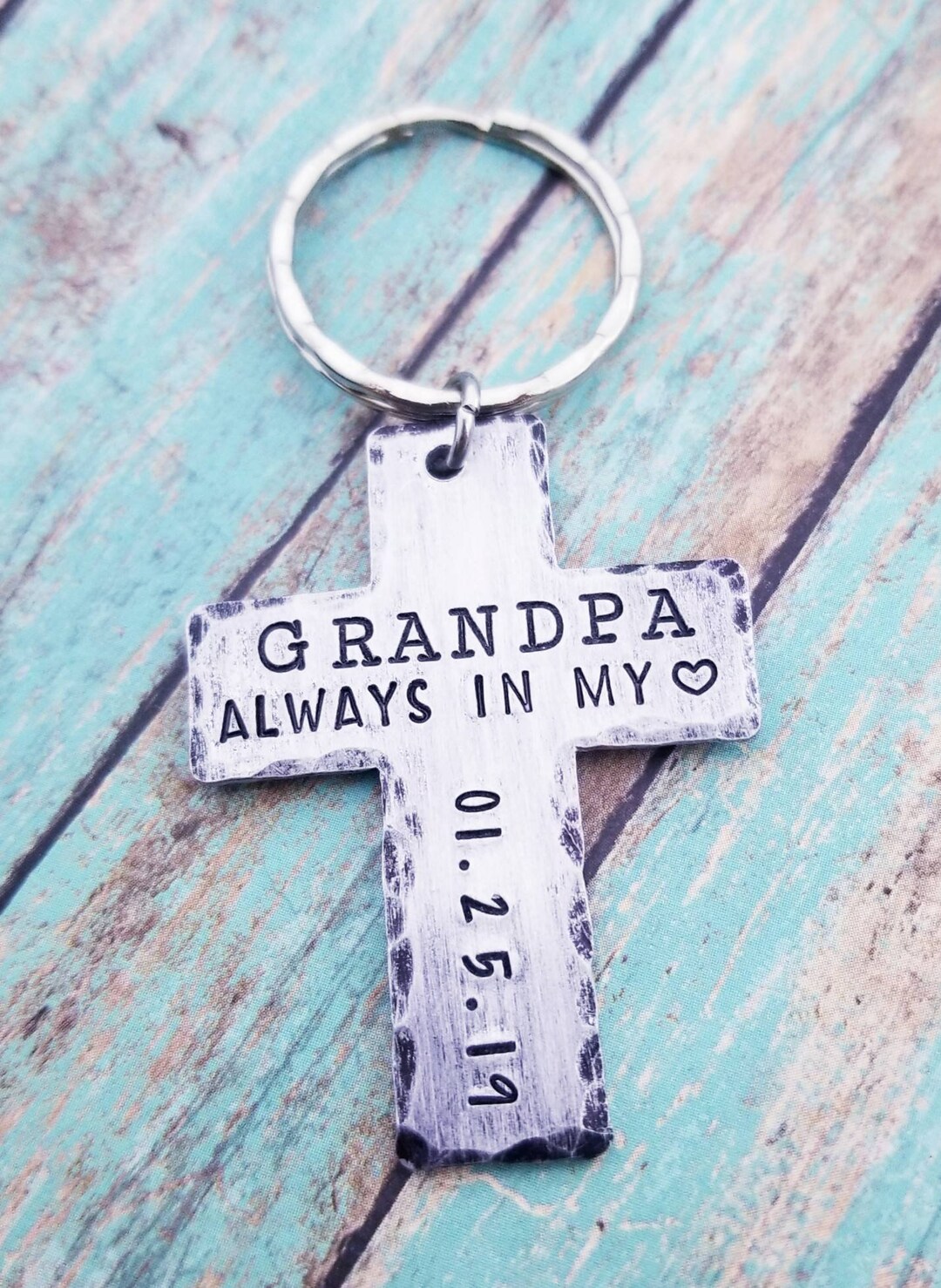 Custom Memorial Gift - Cross Key Chain- Forever in My Heart Gift ...