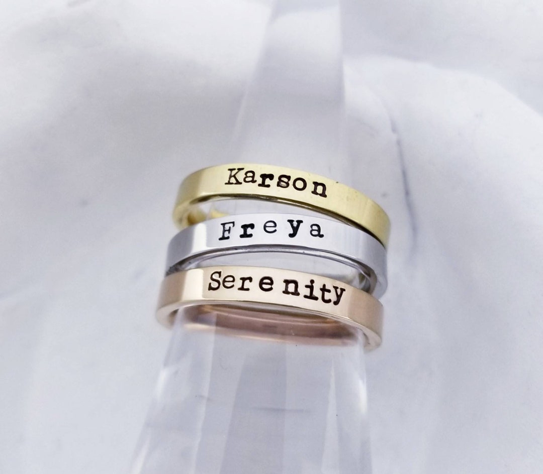 Hand Stamped Name Ring: Stainless Steel Personalized Stacking Rings - Etsy