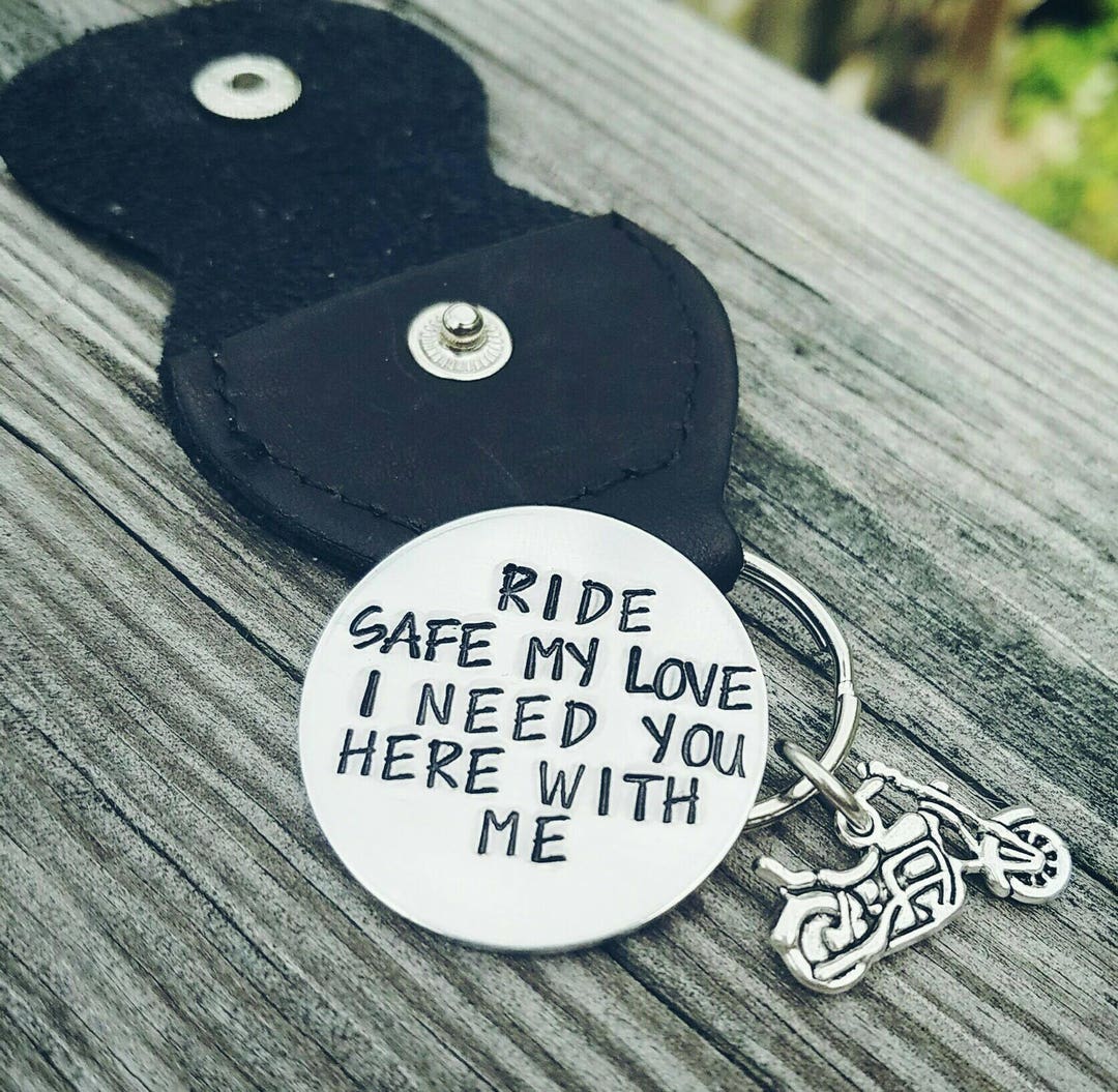 Motorcycle Rider Leather Keychain With Hand Stamped Coin - Ride Safe I ...