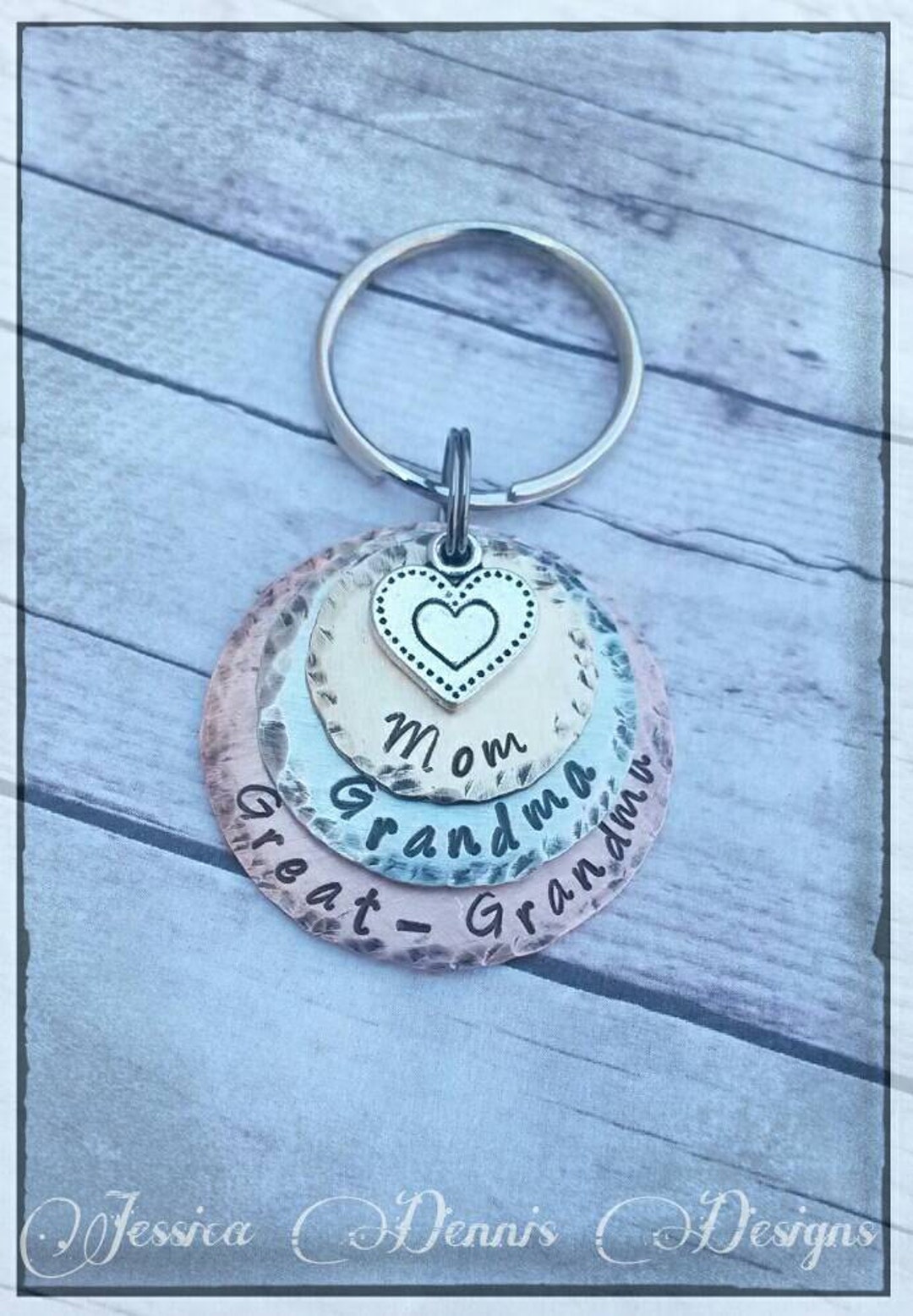 Hand Stamped Mixed Metals Keychain: Personalized Mom, Grandma, Great ...