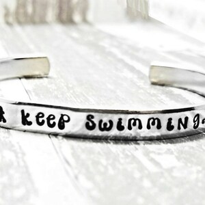 Custom Cuff Bracelet Just Keep Swimming Swimmer Gift Bracelet Hand ...
