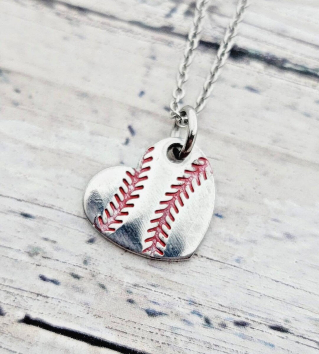 Baseball Heart Necklace: Stainless Steel Chain, Baseball Mom Gift - Etsy