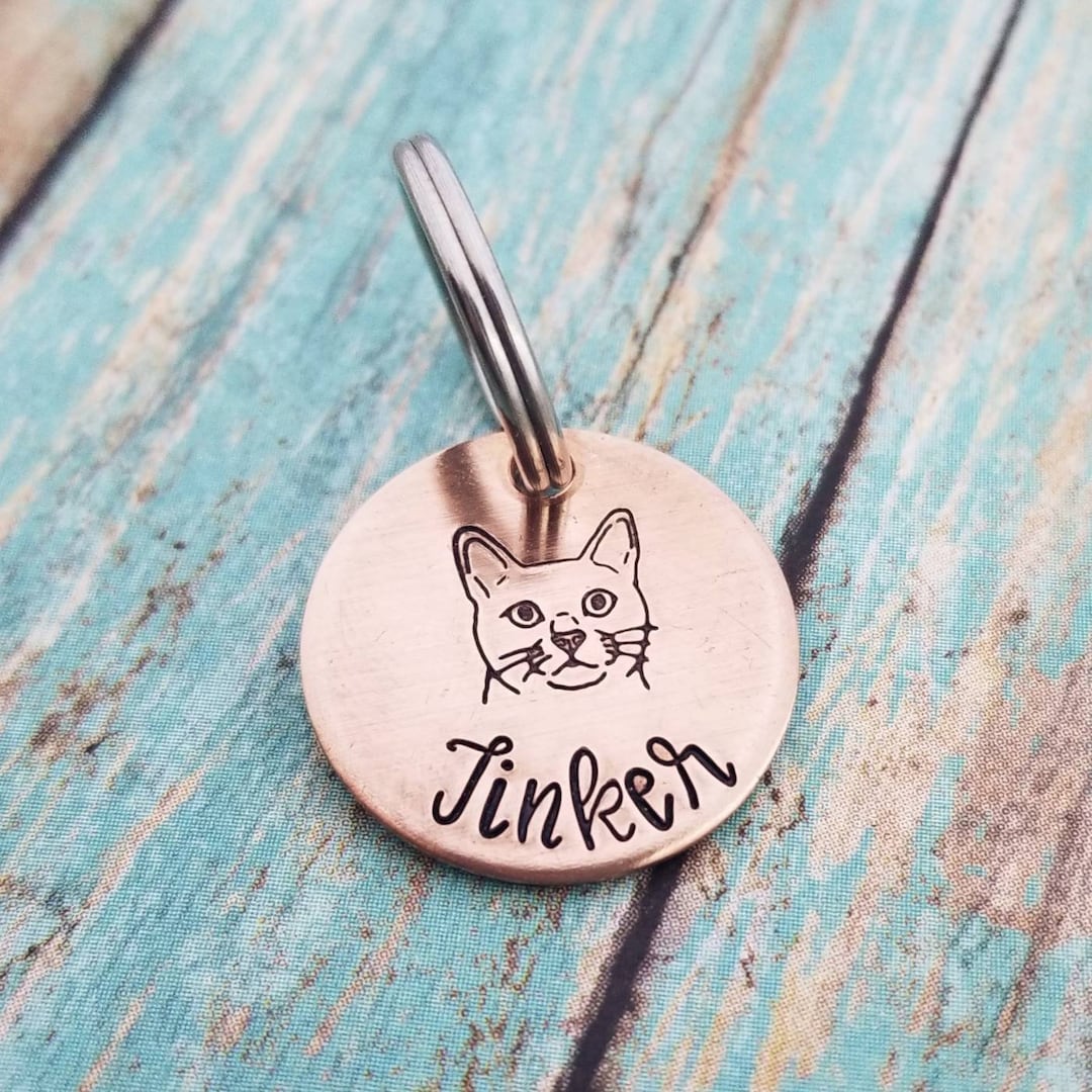 Small Cat ID Tag - Cat Tag - Cat Name Tag - Kitten Tag - Copper Cat ID ...