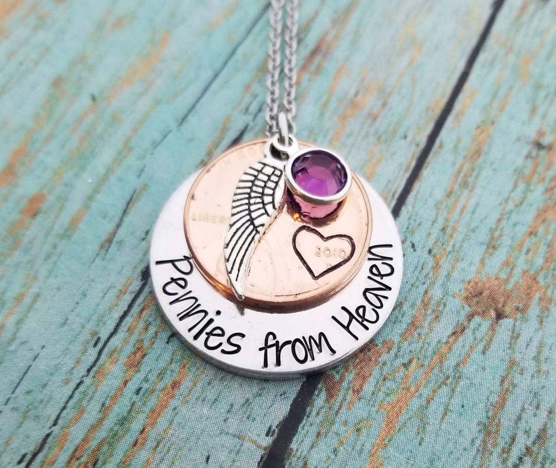 Pennies From Heaven Memorial Necklace: Angel Wing, Birthstone, Heart ...