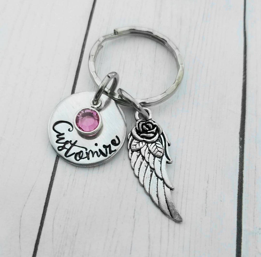 Angel Wing Memorial Keychain Angel Birth Stone Personalized Memorial ...