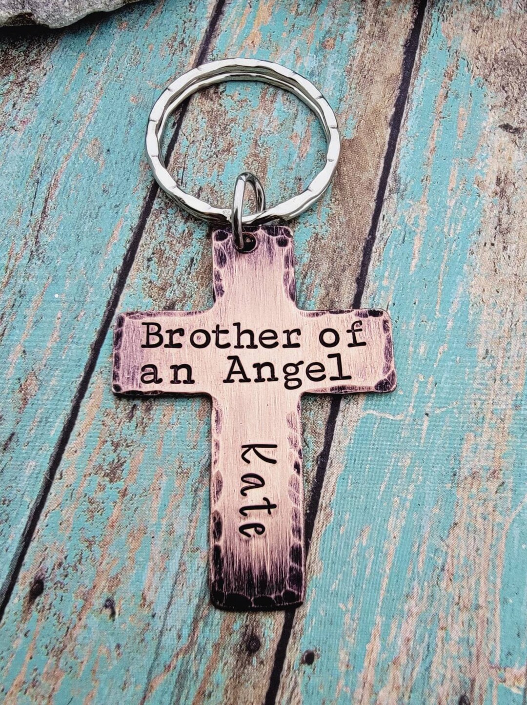 Brother of an Angel Rustic Cross Memorial Keychain - Etsy