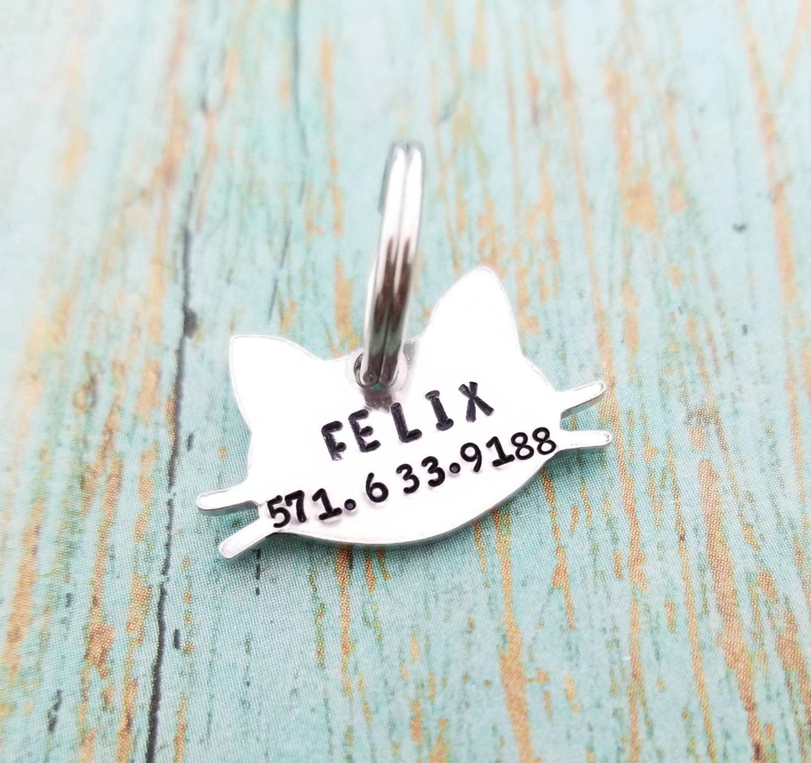 Cat ID Tag Custom Hand Stamped Name & Phone Number Cat Tag Cat | Etsy