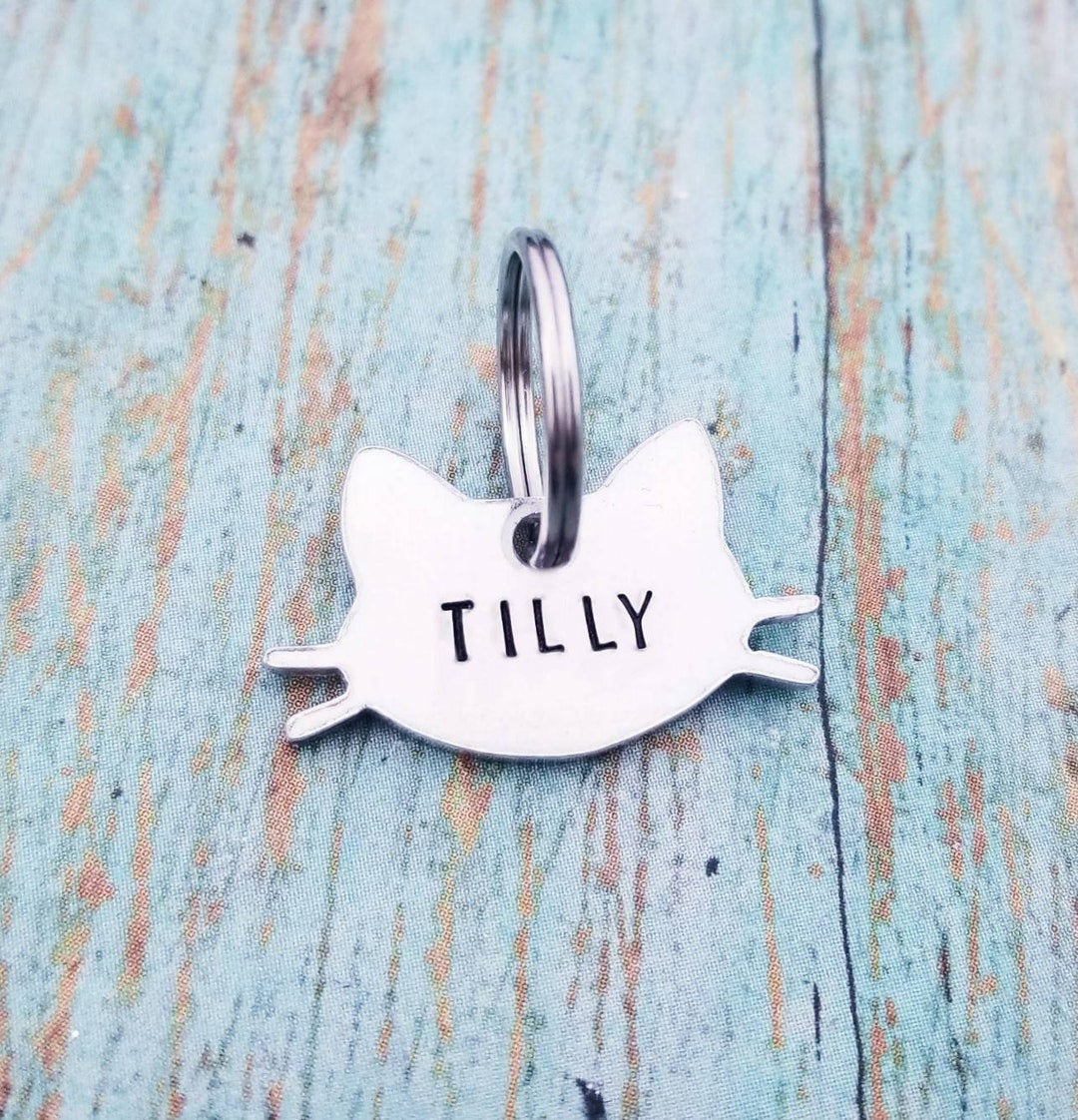Cat ID Tag Custom Hand Stamped Name & Phone Number Cat Tag Cat Bling ...