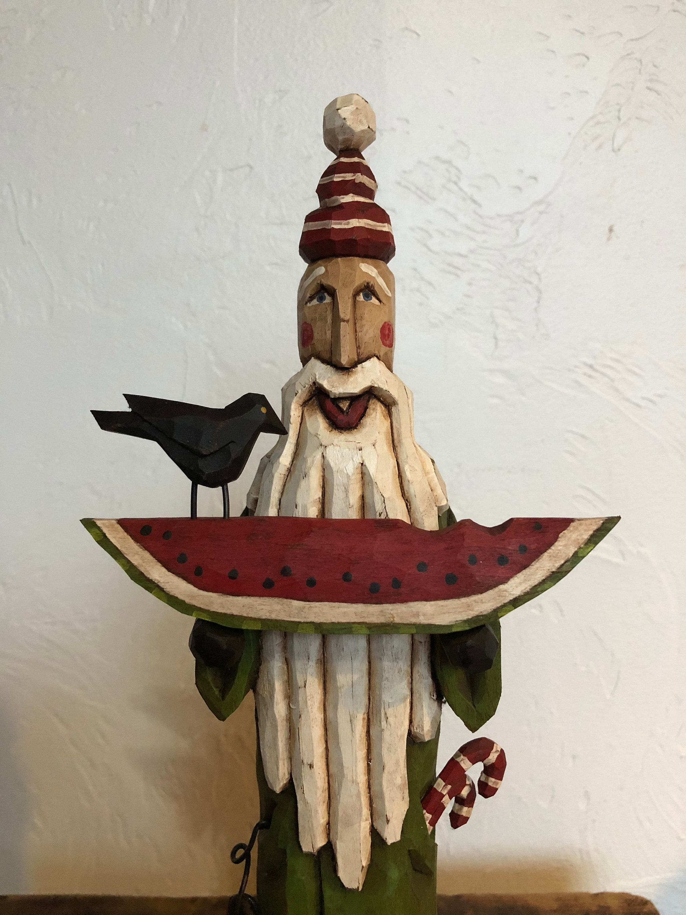 Watermelon Santa Primitive Folk Art Woodcarving | Etsy