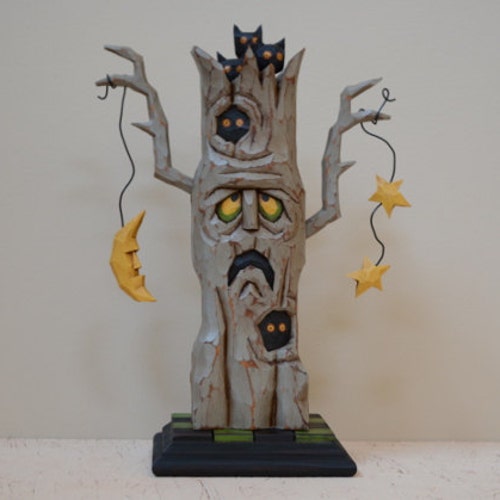 Hollow Tree Primitive Folk Art Halloween Wood Carving - Etsy