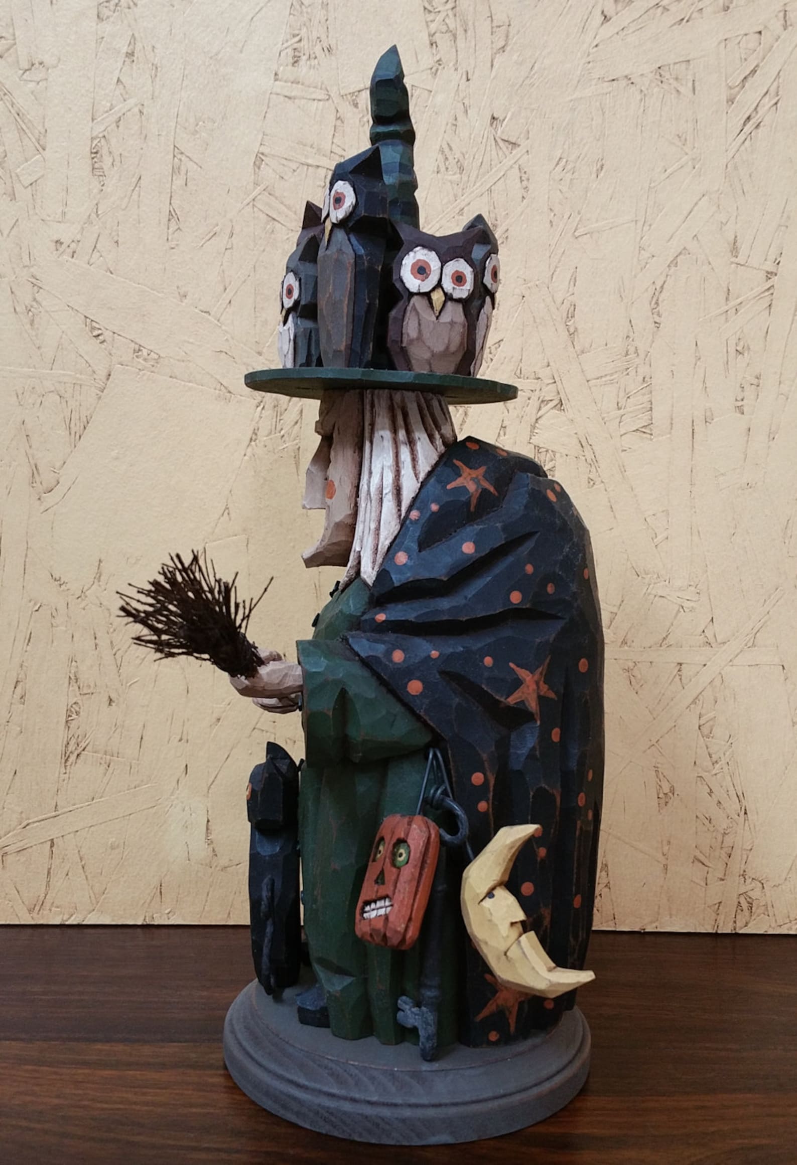 Pesky Owl Witch Primitive folk Art Halloween Wood Carving | Etsy