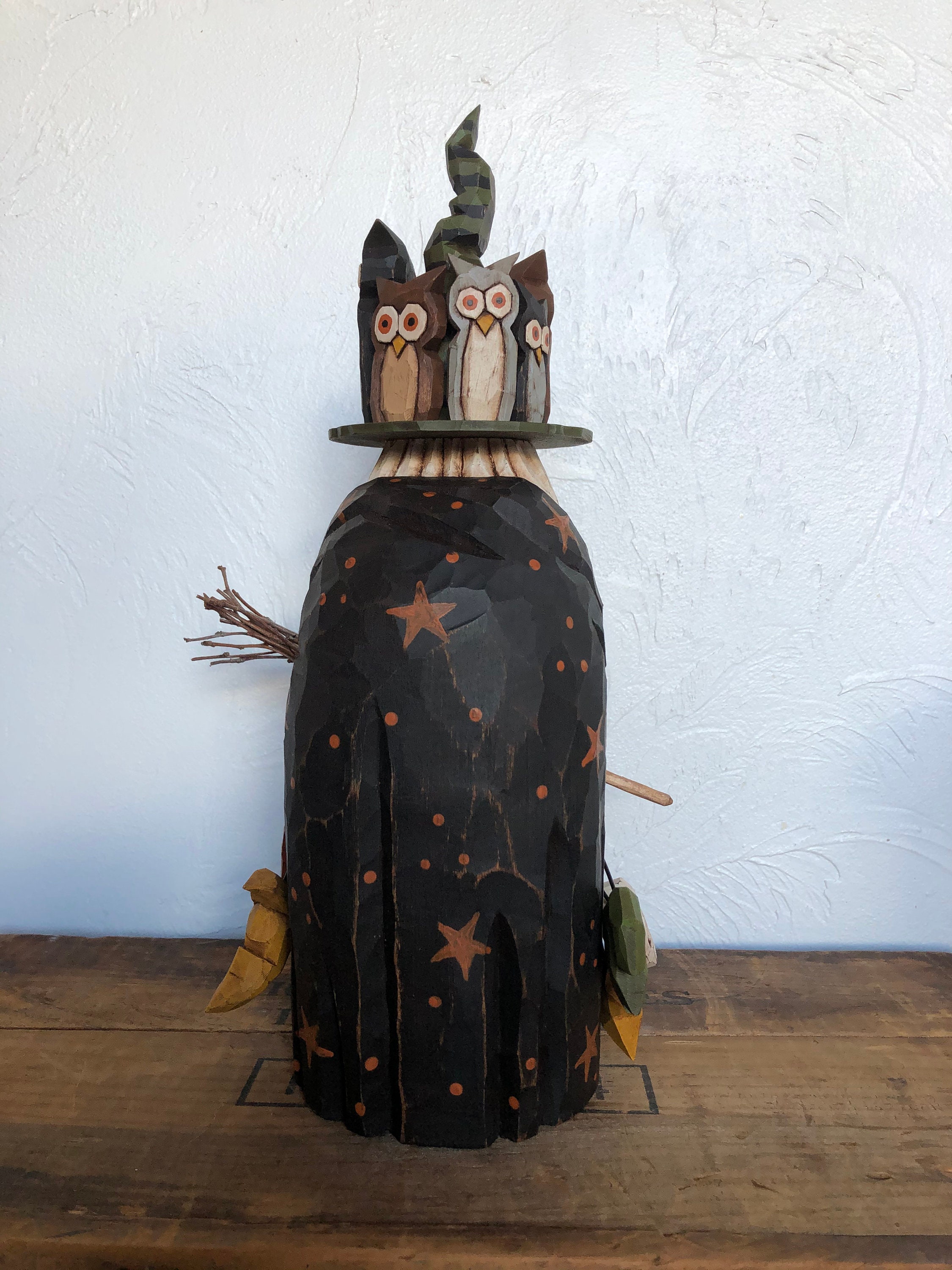 Pesky Owl Witch Primitive Folk Art Halloween Wood Carving | Etsy
