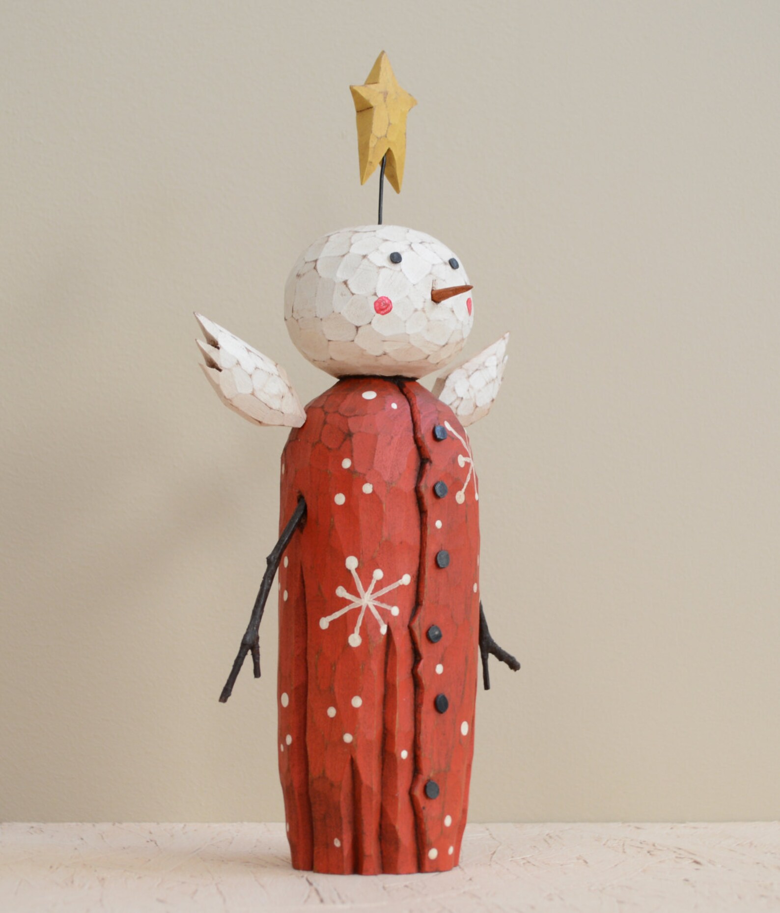 Red Snow Angel Primitive Folk Art Wood Carving - Etsy