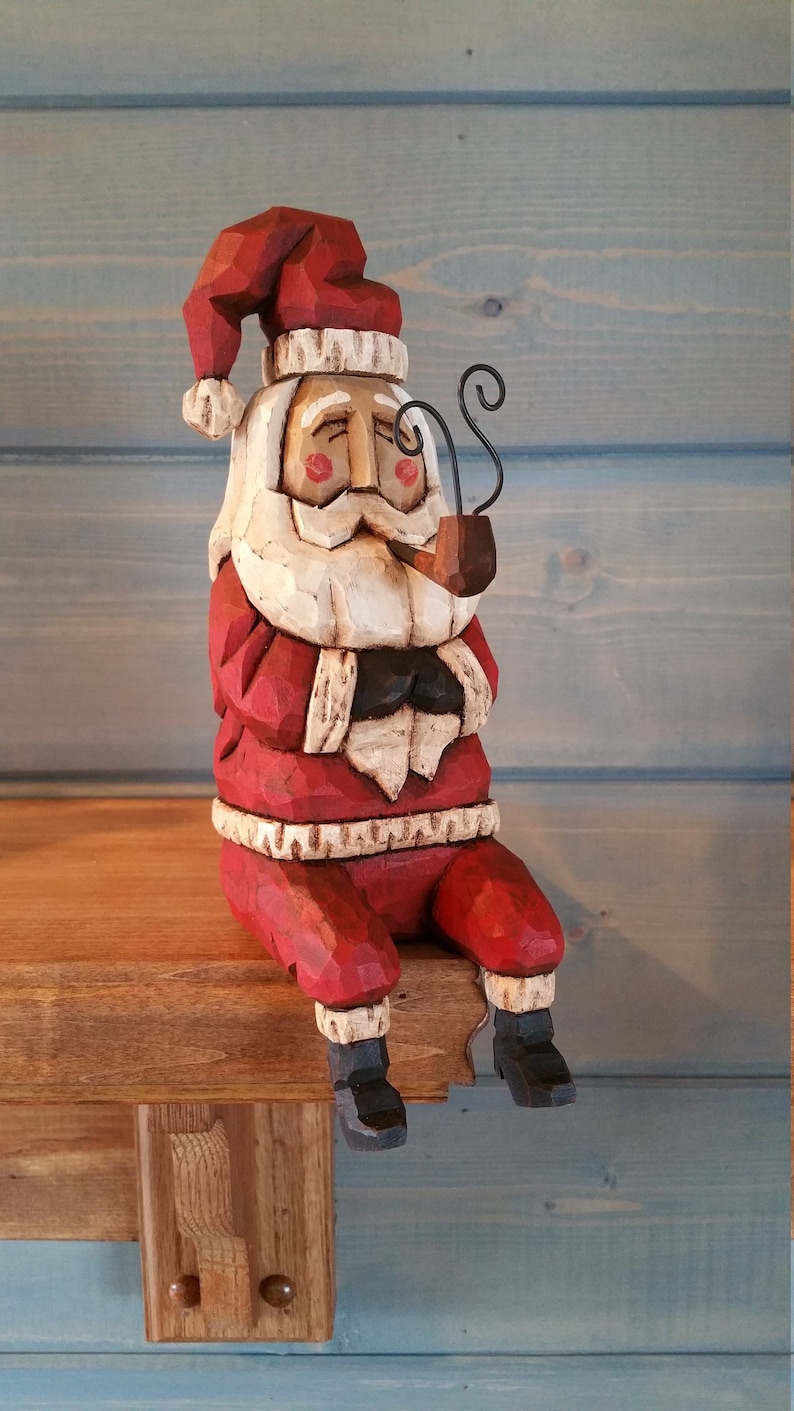 Sitting Santa Primitive Folk Art Woodcarving - Etsy