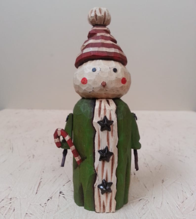 Super Cute Snowman Primitive Folk Art Woodcarving - Etsy