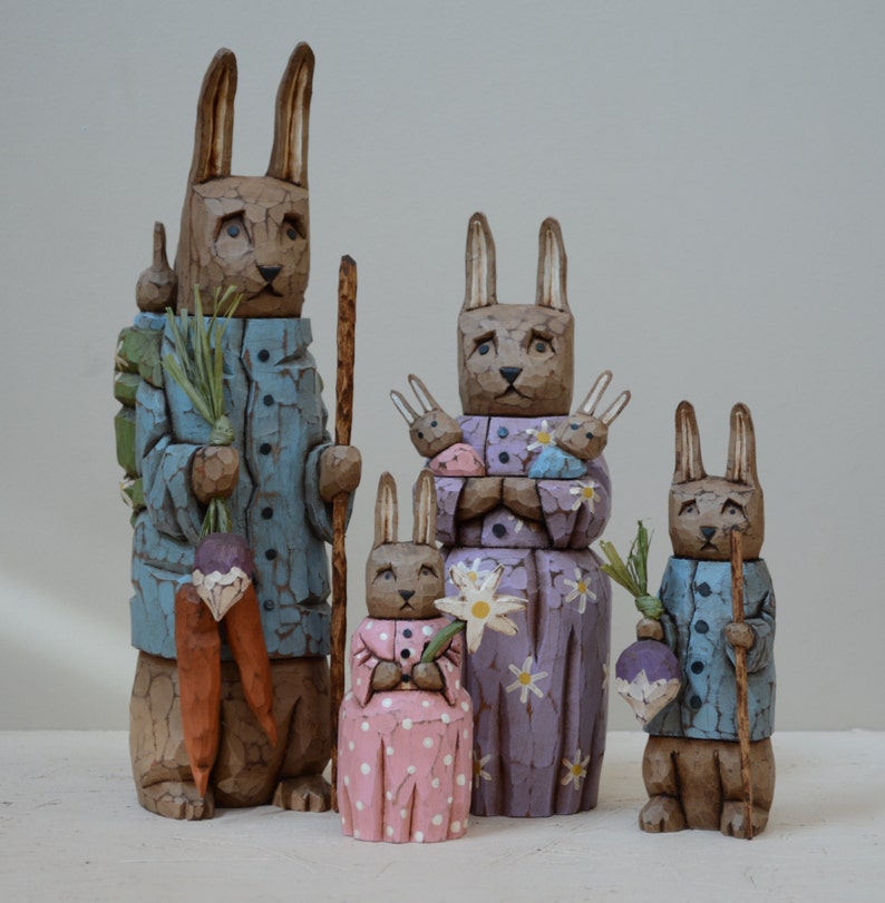 Bunny Family Primitive Folk Art Woodcarving - Etsy