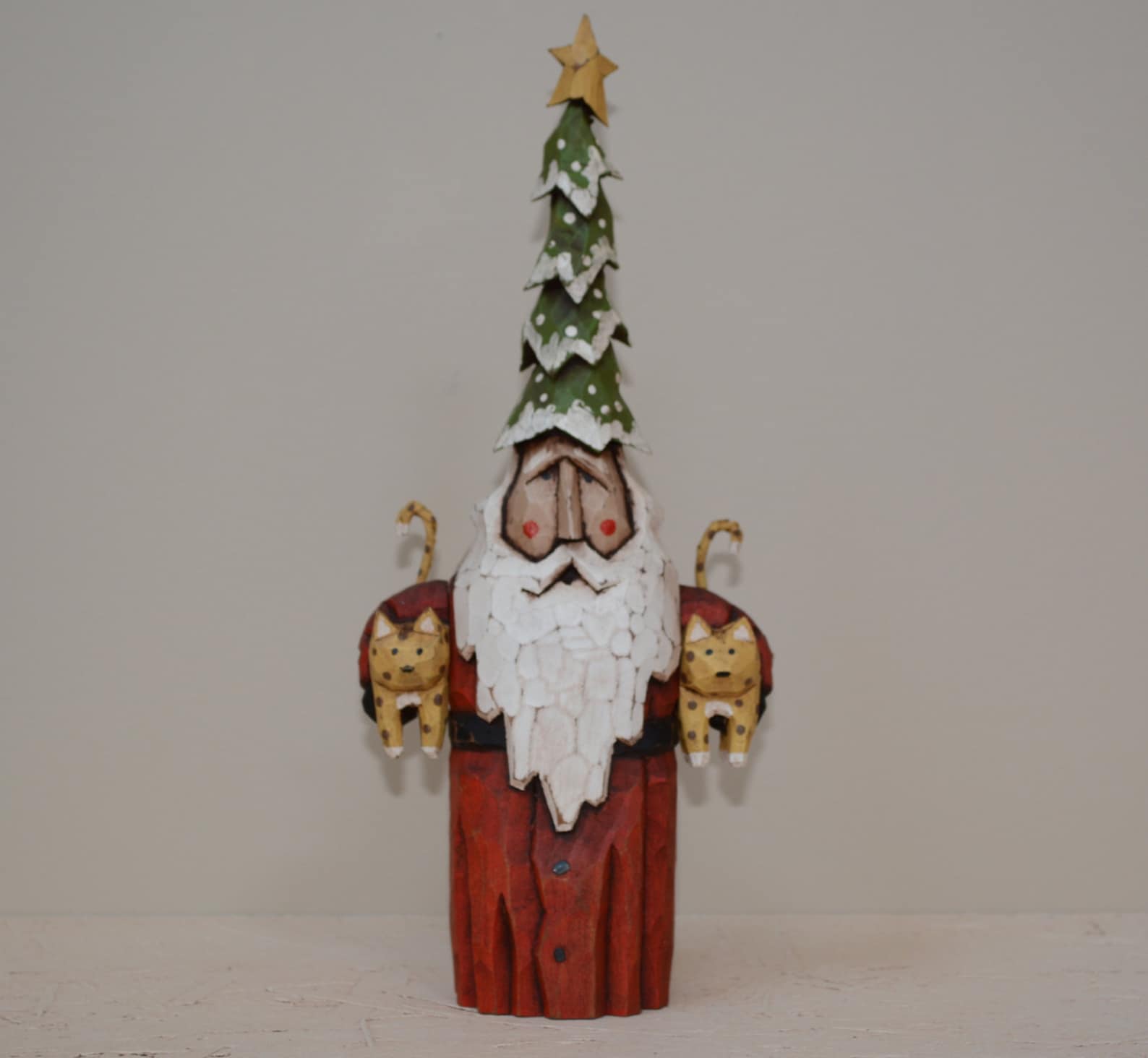 Santa With Kitties Primitive Folk Art Woodcarving - Etsy