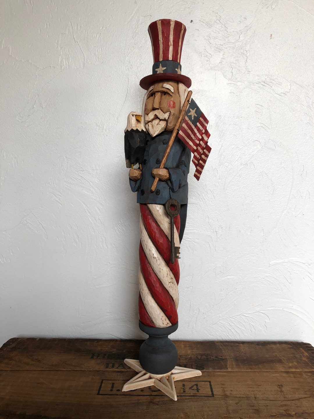 Twirly Uncle Sam Primitive Folk Art Wood Carving - Etsy