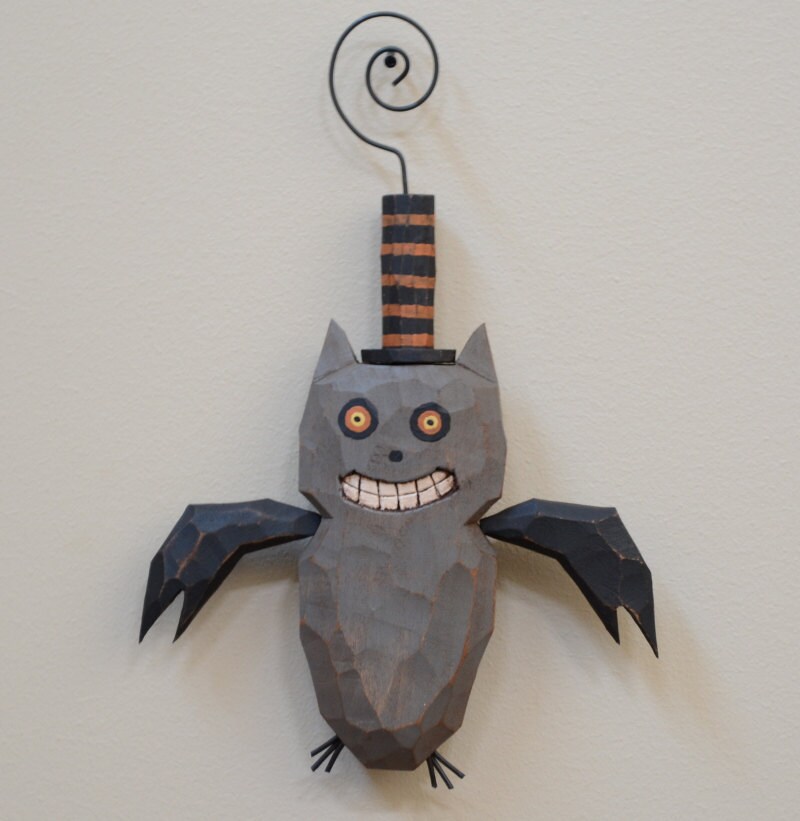 Happy Bat Primitive Folk Art Halloween Ornament | Etsy