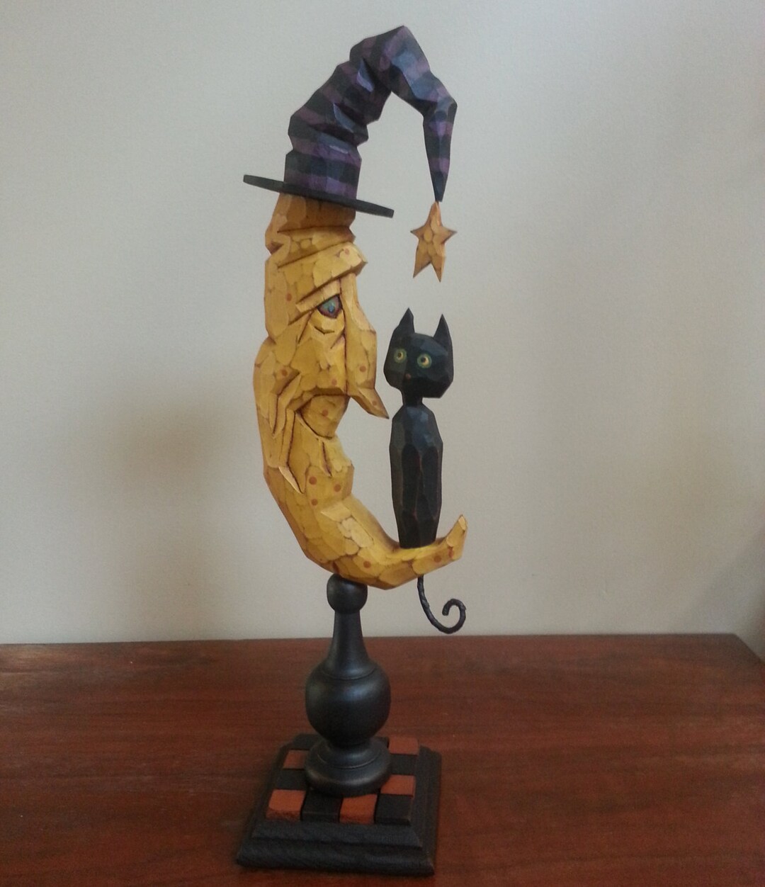 Moon Kitty Primitive Folk Art Wood Carving - Etsy