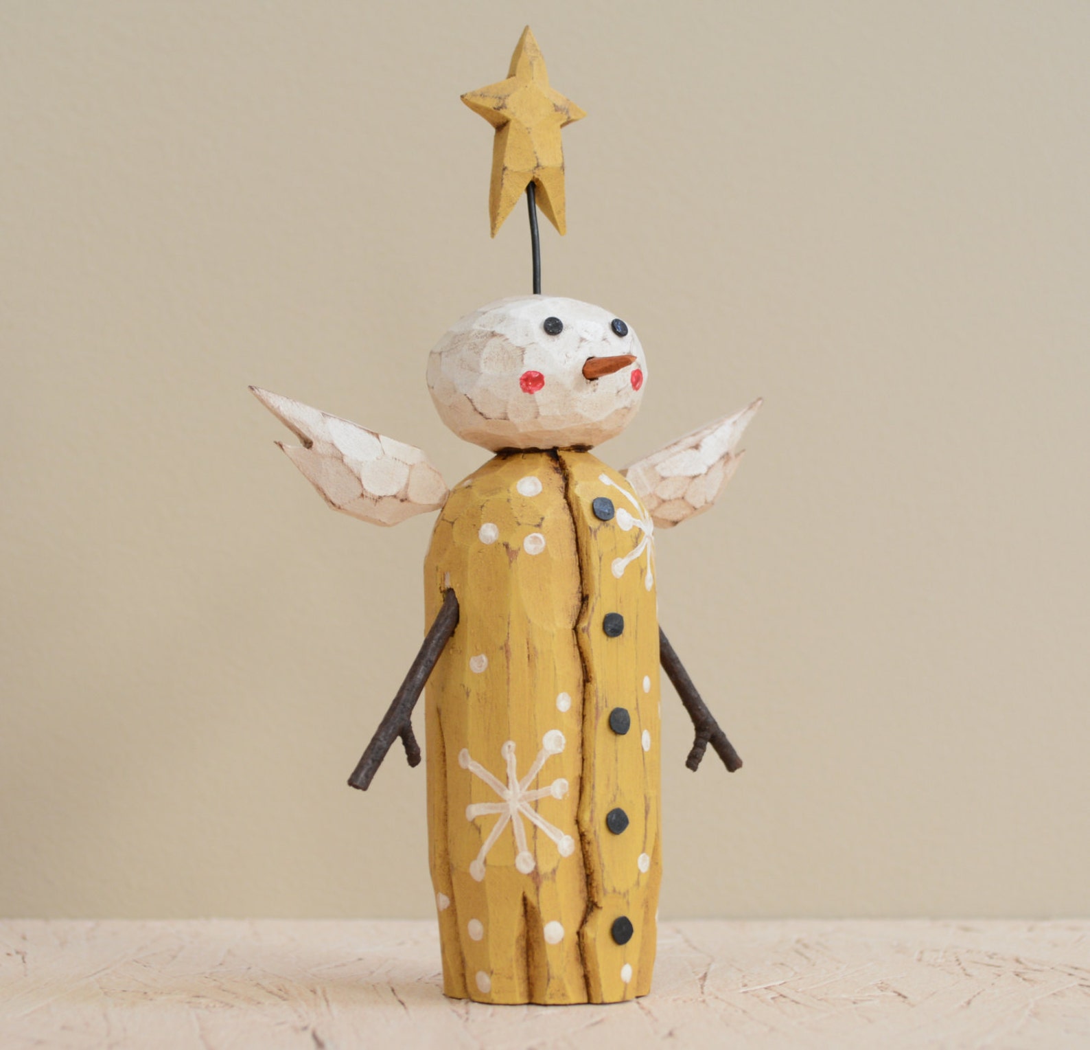 Yellow Snow Angel Primitive Folk Art Wood Carving - Etsy