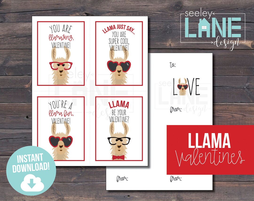 Valentine's Day Printable, Editable Kids' Llama Valentines, Digital ...