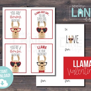 Valentine's Day Printable, Editable Kids' Llama Valentines, Digital ...
