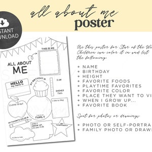 All About Me, Star Student, Student of the Week, Printable Poster ...
