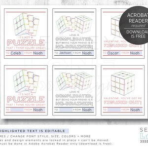 Valentine's Day Printable, Editable Kids' Rubik's Cube Valentines ...