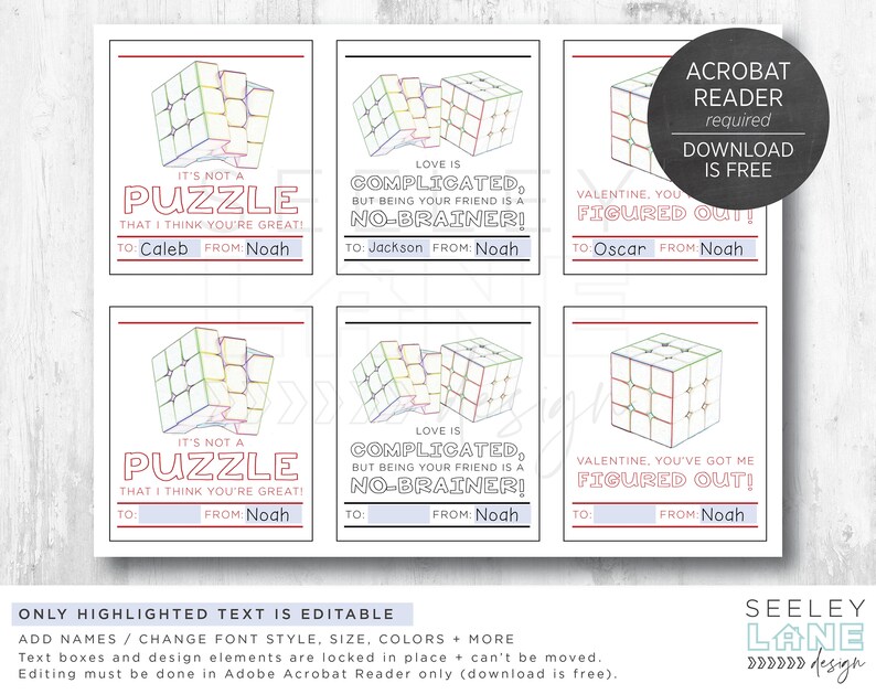 Valentine's Day Printable, Editable Kids' Rubik's Cube Valentines ...